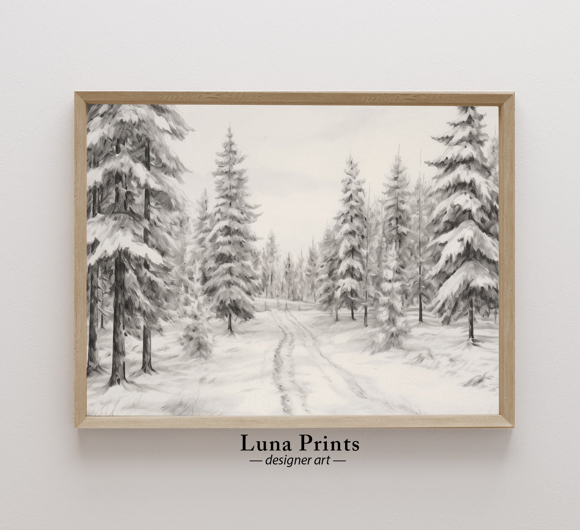 Snowy Pine Tree Path Painting PRINTABLE ART Vintage Winter - Etsy
