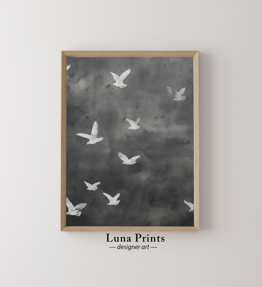Bird Flock Painting, PRINTABLE ART, Vintage Bird Art, Gray and White ...