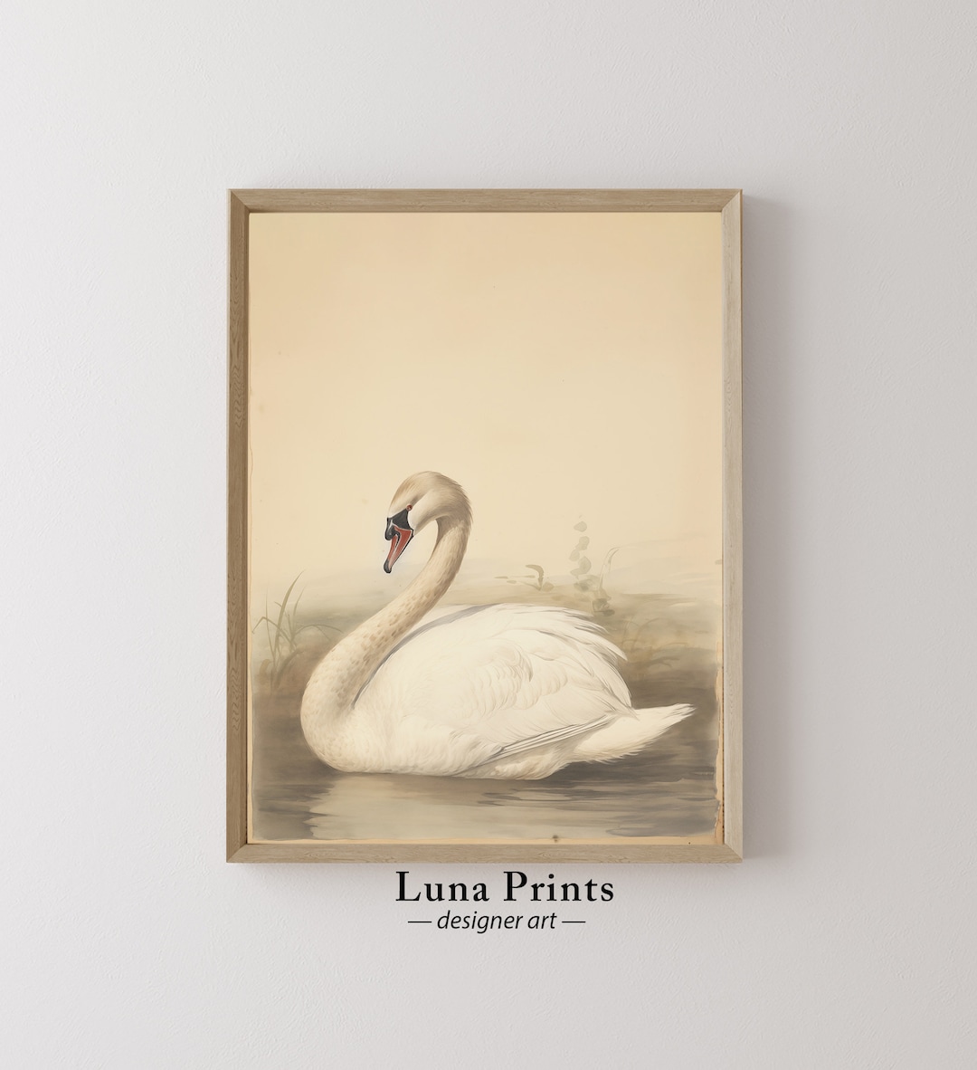 Vintage Swan Painting, PRINTABLE ART, Muted Toned Art, Antique Swan ...