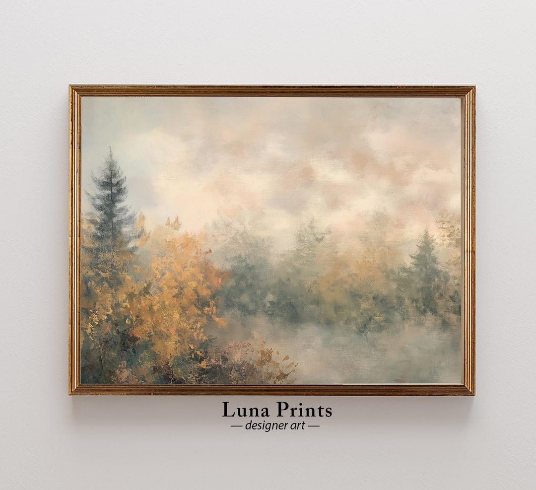 Fall Forest Landscape Art, PRINTABLE ART, Vintage Autumn Tree Landscape ...
