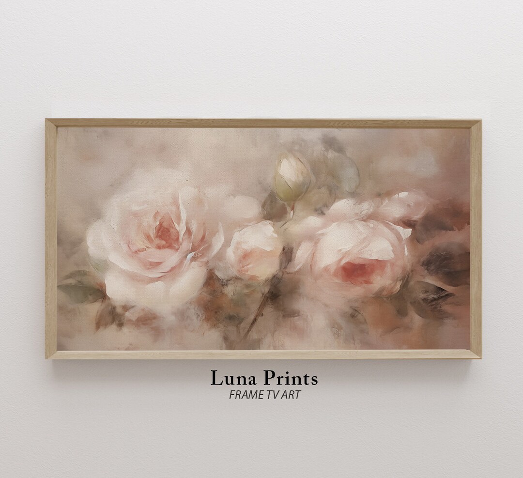 Pink Roses Painting Tv Art, DIGITAL DOWNLOAD, Muted Toned Painting ...
