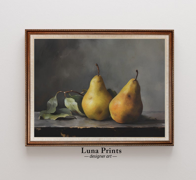 Vintage Pear Print, PRINTABLE ART, Kitchen Art Painting, Moody Fruit ...