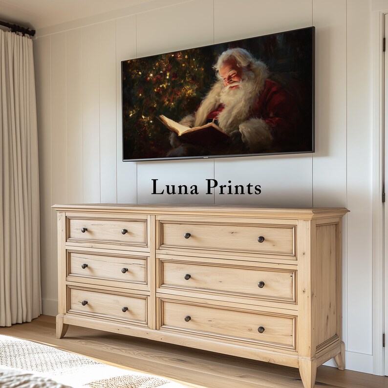 Santa Reading TV Art, Vintage Christmas Frame TV Art, Classic Holiday ...