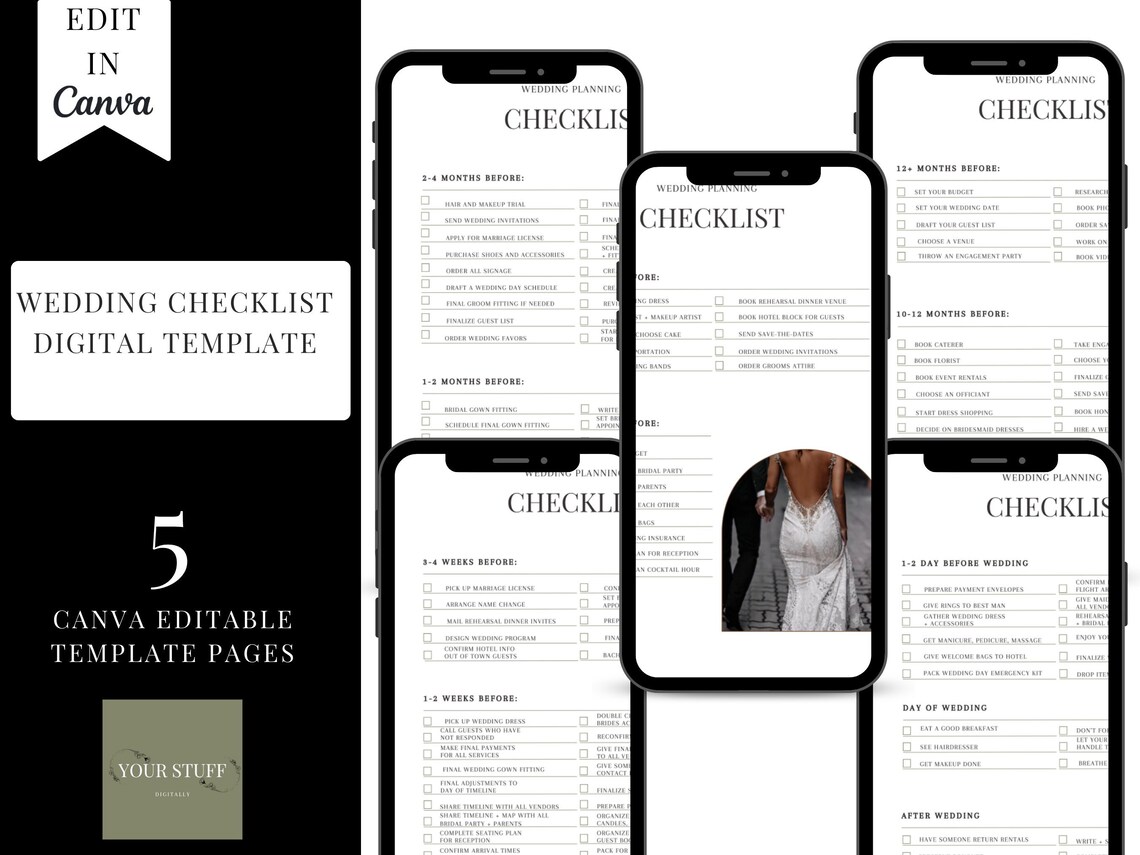 Checklist Wedding Planner Wedding Checklist Digital Planner Template ...