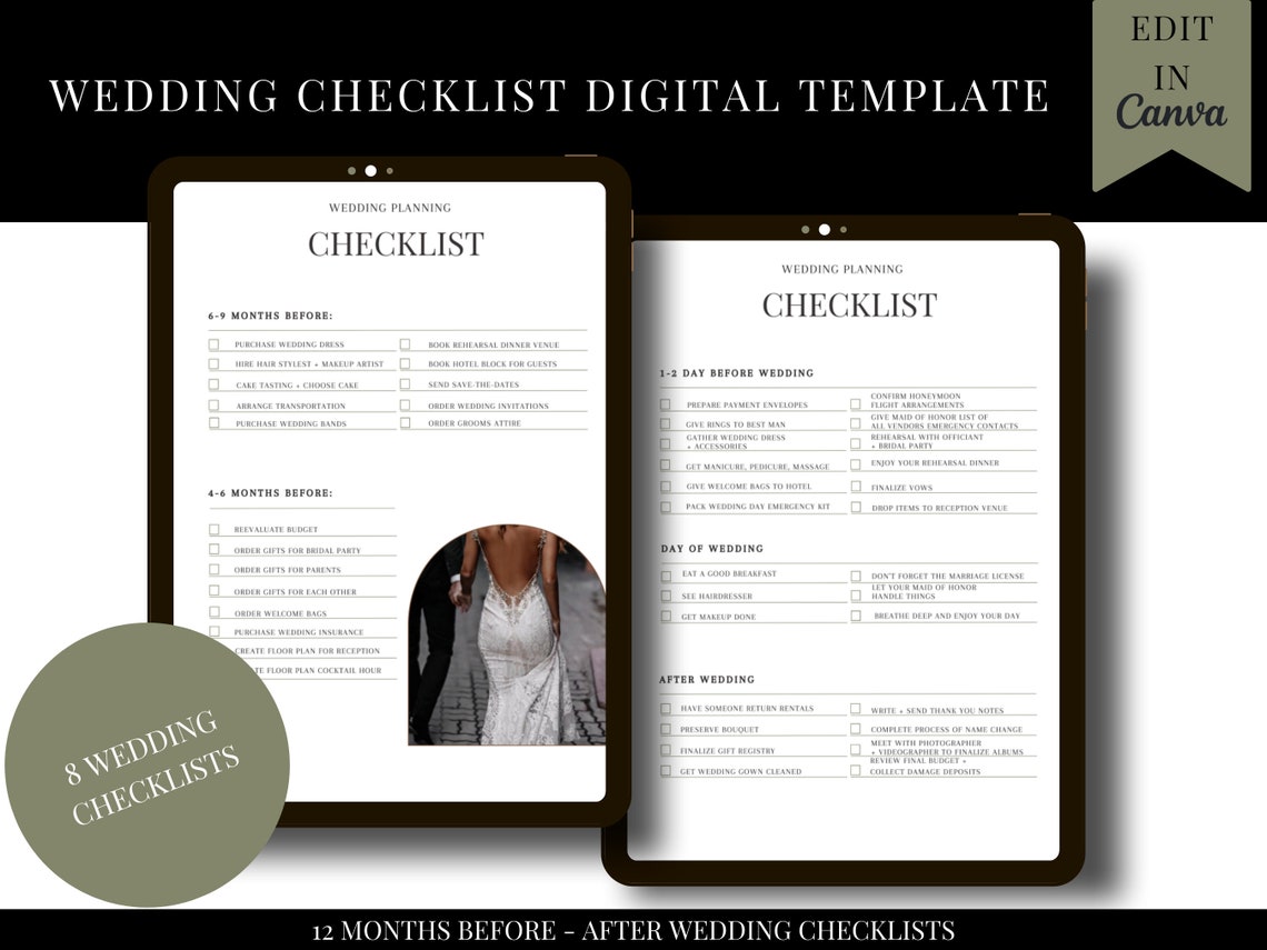 Checklist Wedding Planner Wedding Checklist Digital Planner Template ...