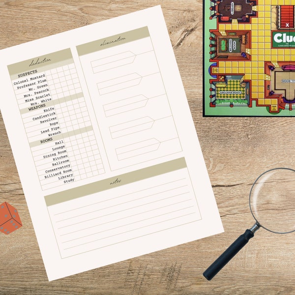 Clue Board Game Sheet - Etsy