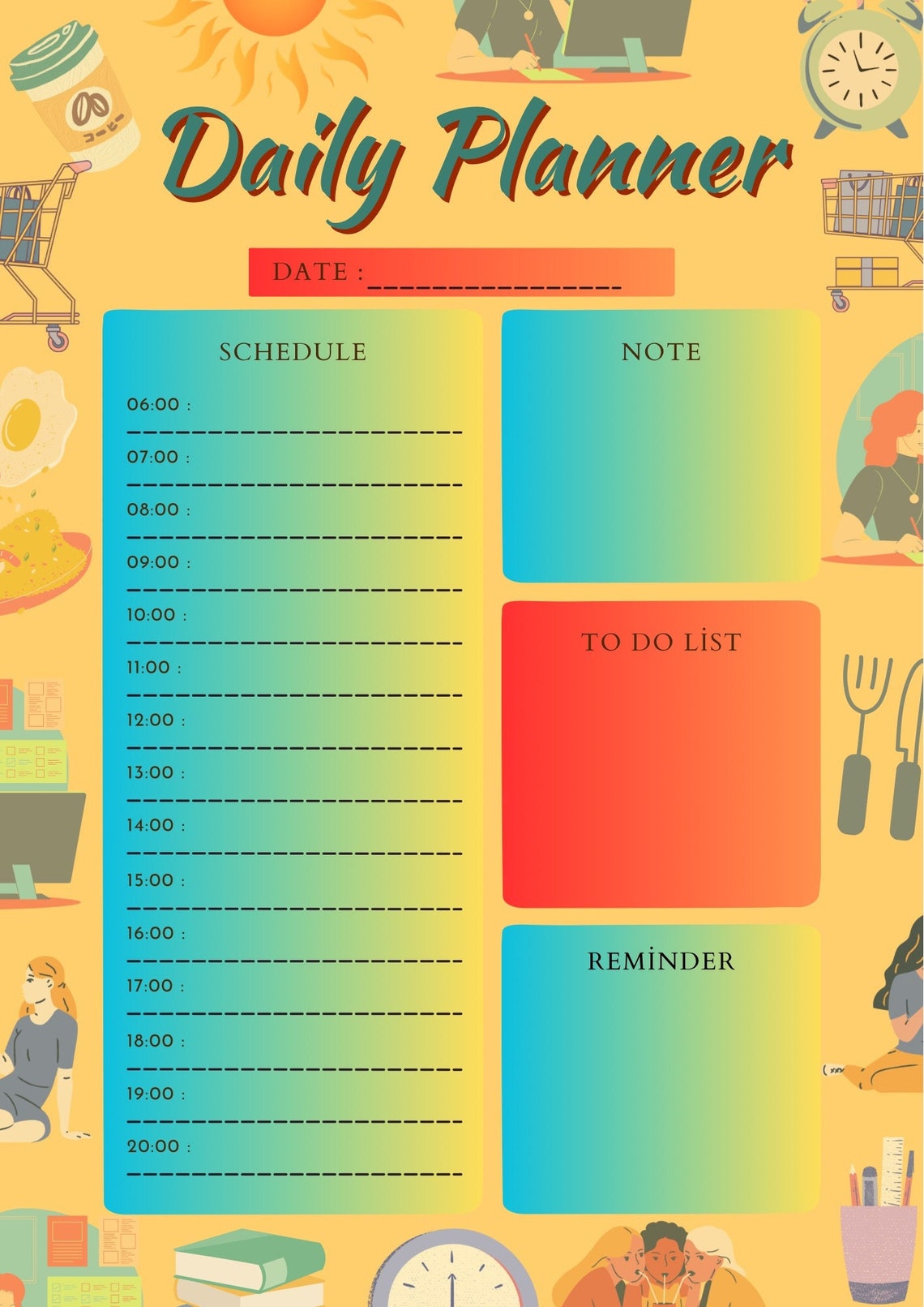 Colorful Daily Planner Digital Printable Product - Etsy