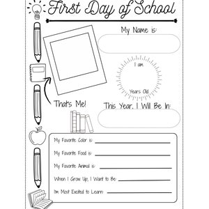 First and Last Day of School - About Me - Digital Printable - Coloring ...