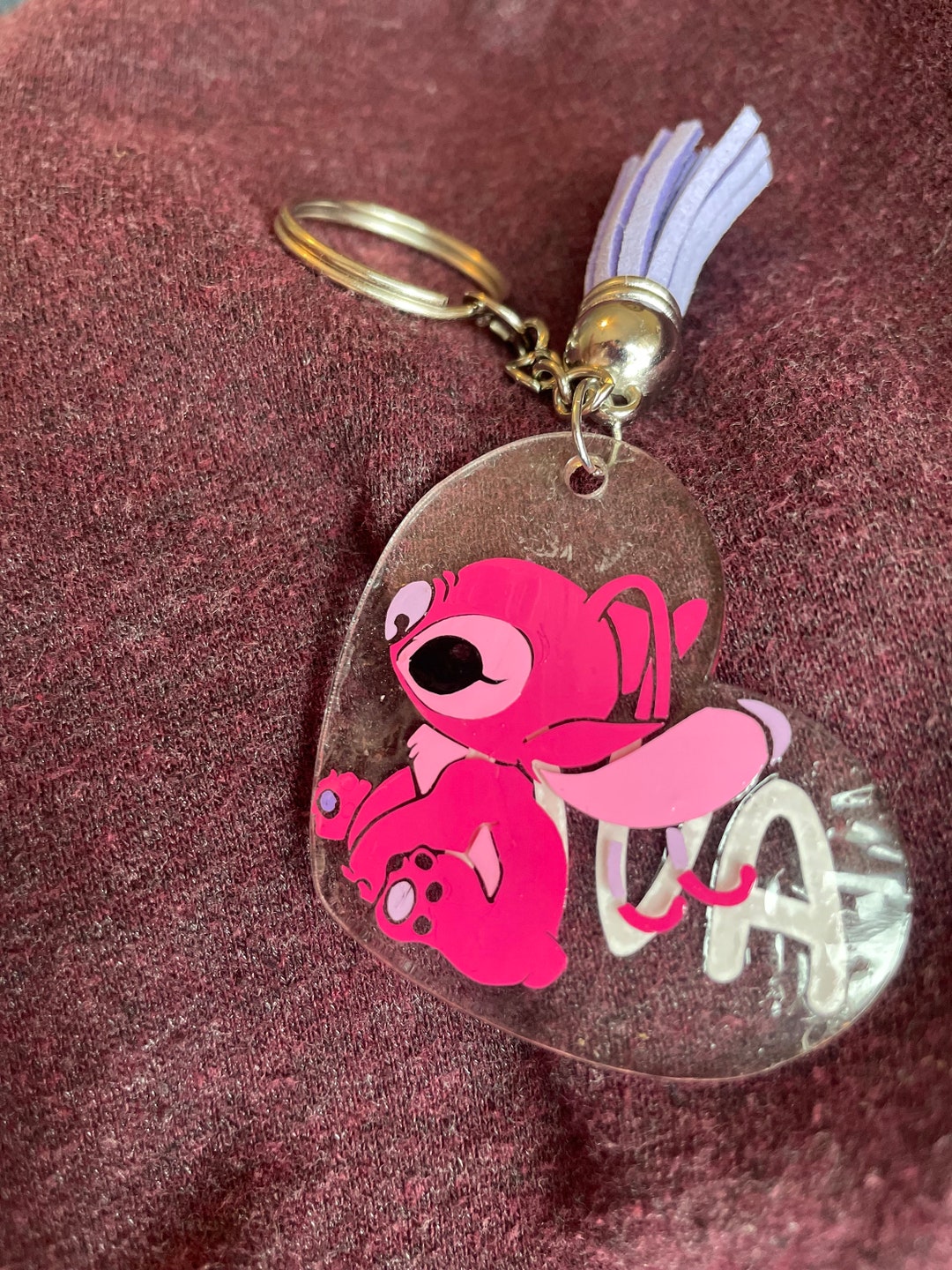 Angel From Lilo and Stitch, Monogram Keychain With Tassel, Angel and ...