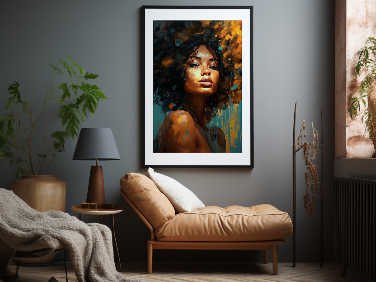 Vibrant Black Cultural Art Azure Portrait Realism Meets Abstraction