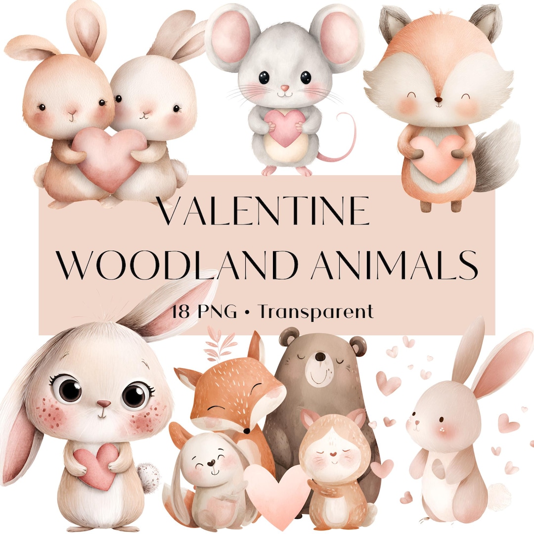 Valentine Woodland Animals Clipart PNG, Cute Love Animal Illustration ...