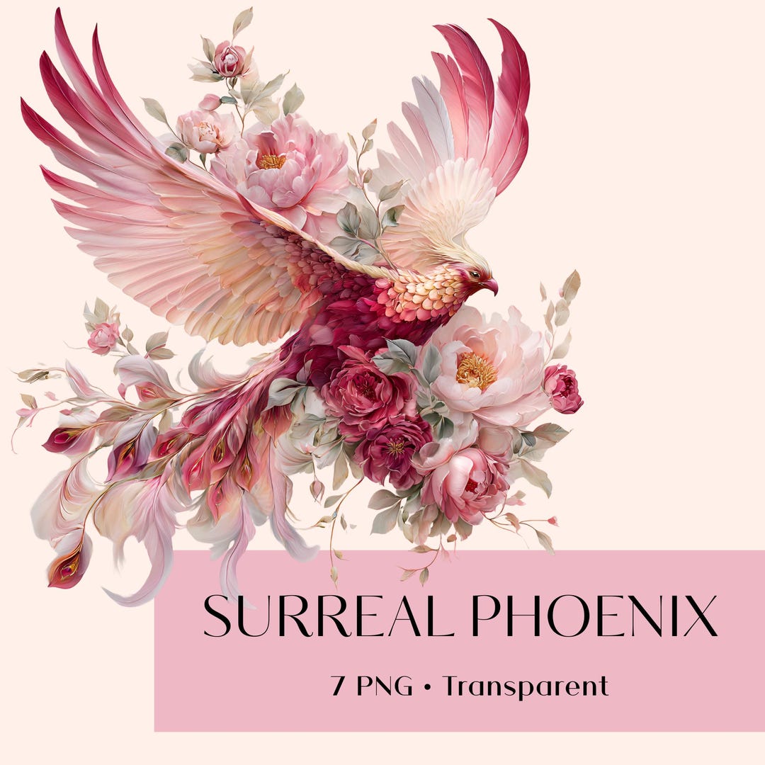 Surreal Phoenix Clipart PNG Set – Flaming Heart Phoenix, Romantic Fire ...