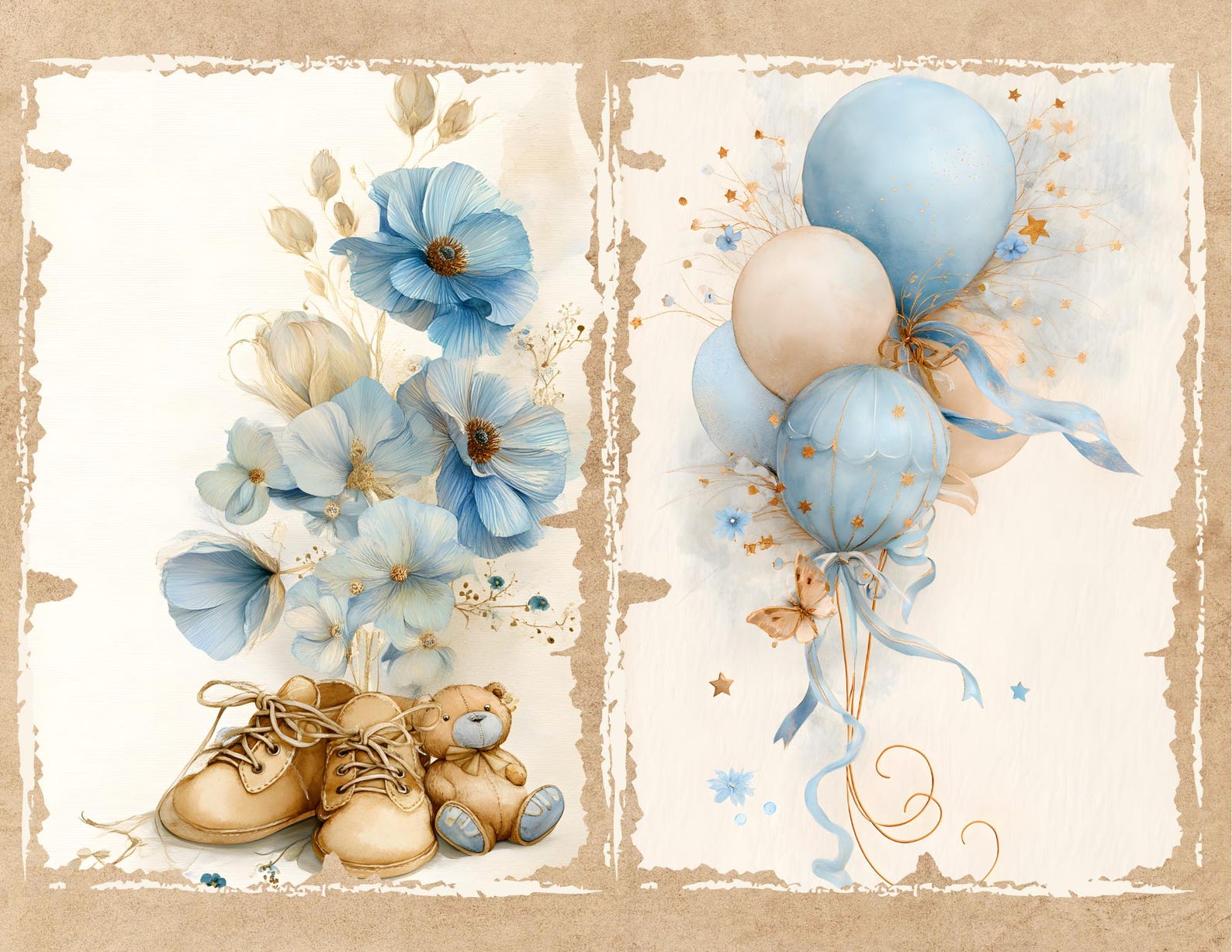 Winter Baby Boy Junk Journal Kit – Blue Watercolor Scrapbook (digital ...