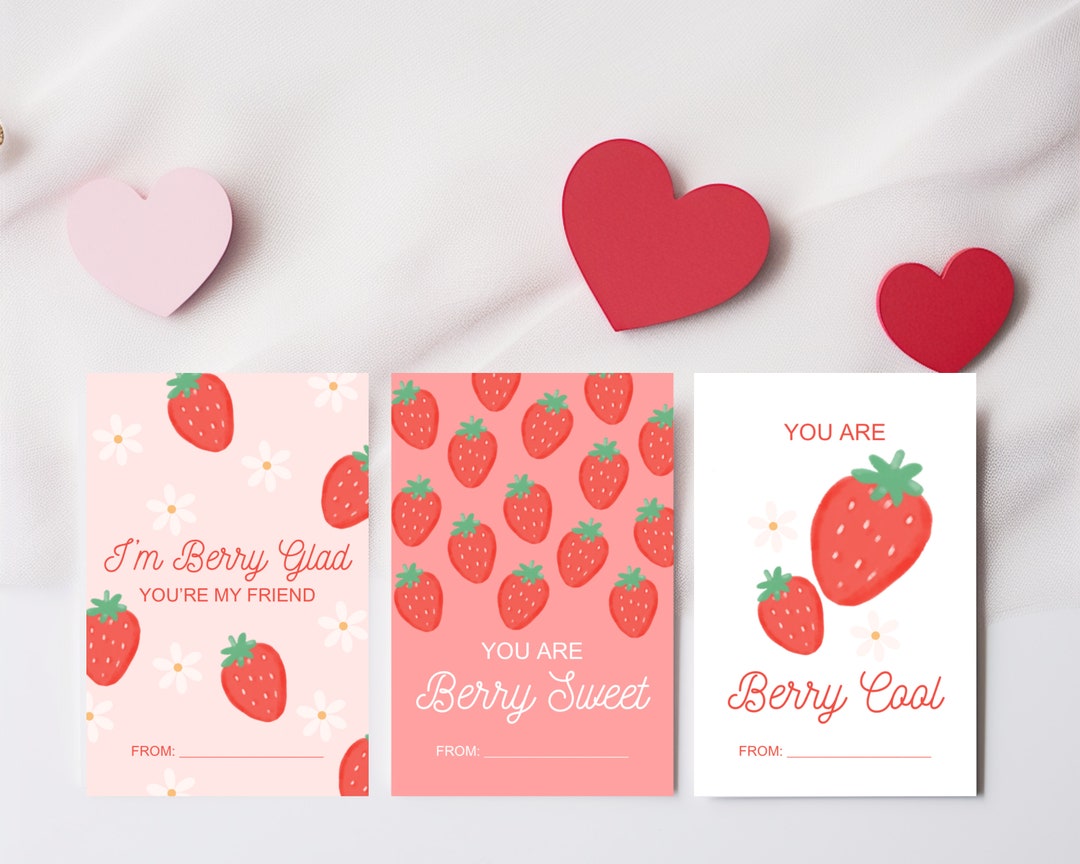 Berry Sweet Valentines Day Cards, Friends, Kids, Strawberry, Digital ...