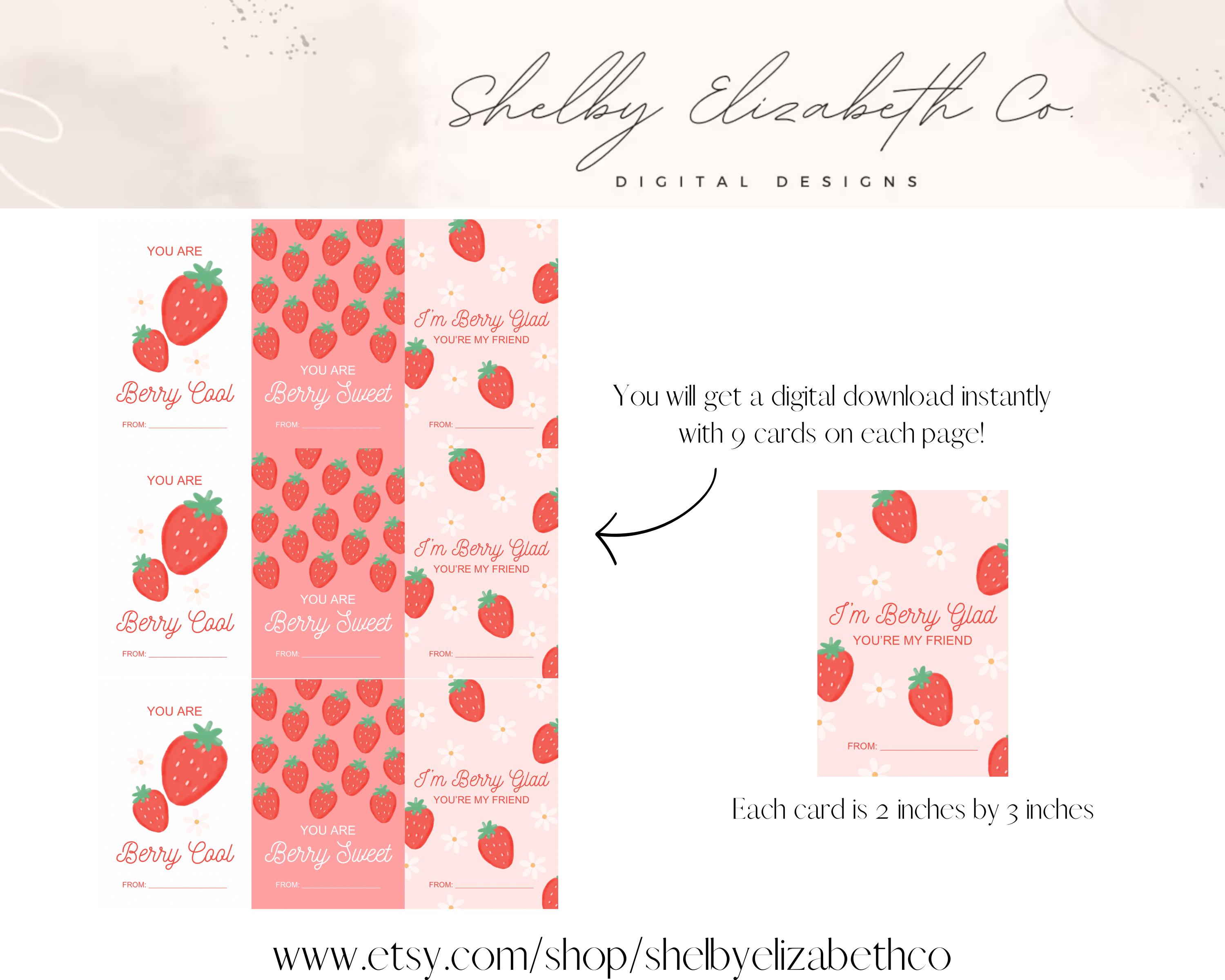 Berry Sweet Valentines Day Cards, Friends, Kids, Strawberry, Digital ...