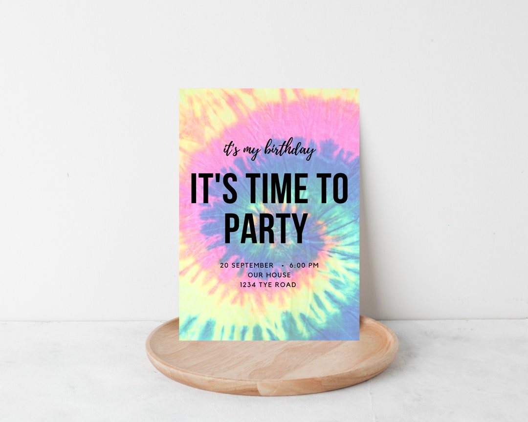 Tie Dye Printable Birthday Party Invite, Digital Template, Rainbow Tie ...