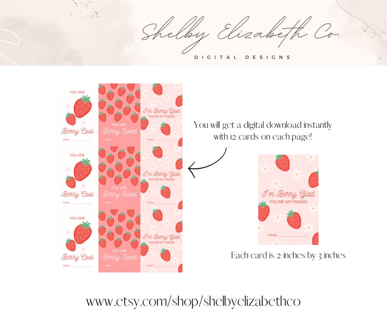 Berry Sweet Valentines Day Cards, Friends, Kids, Strawberry, Digital ...