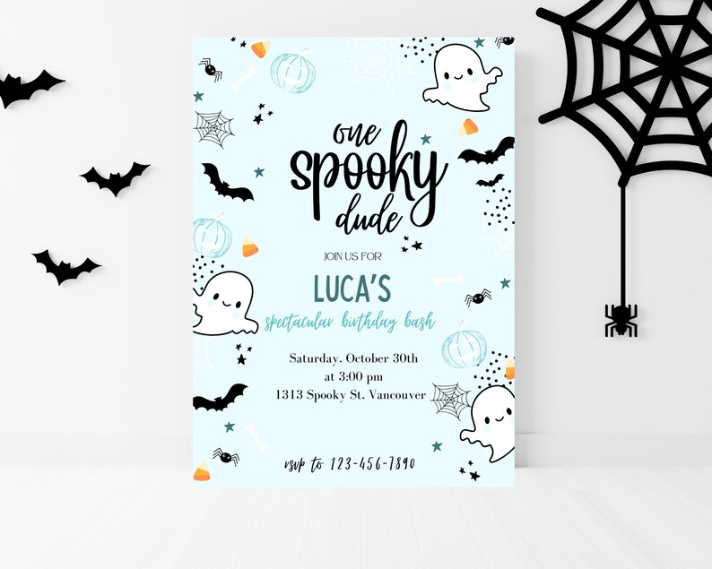 One Spooky Dude, First Birthday Invitation, Halloween, Print at Home ...