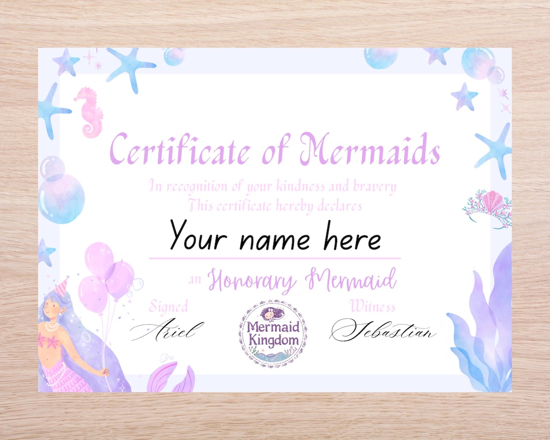 Mermaid Certificate Template for Kids - Customizable & Digital - Etsy