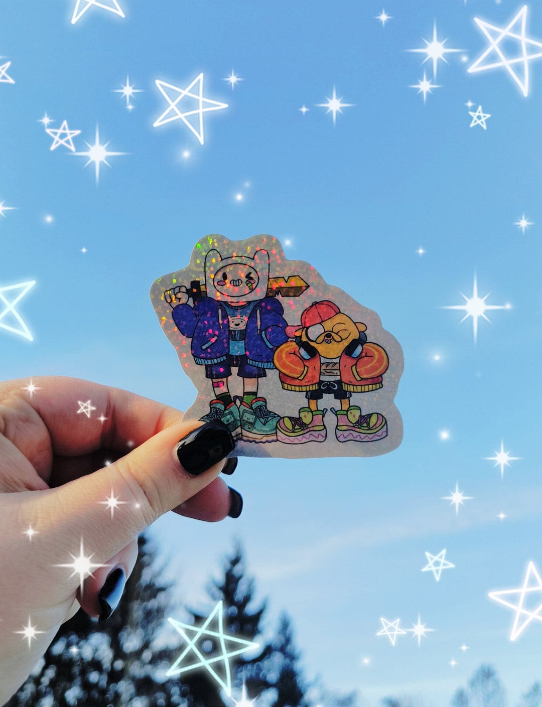 Adventure Time Finn and Jake Rainbow Glitter Sticker - Etsy