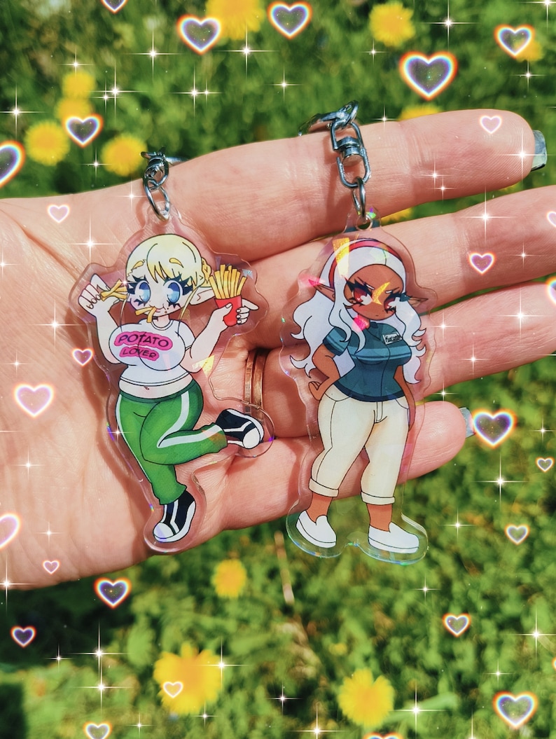 Plus-sized Elf Manga Elfuda and Kuroeda Holographic Acrylic Keychain - Etsy