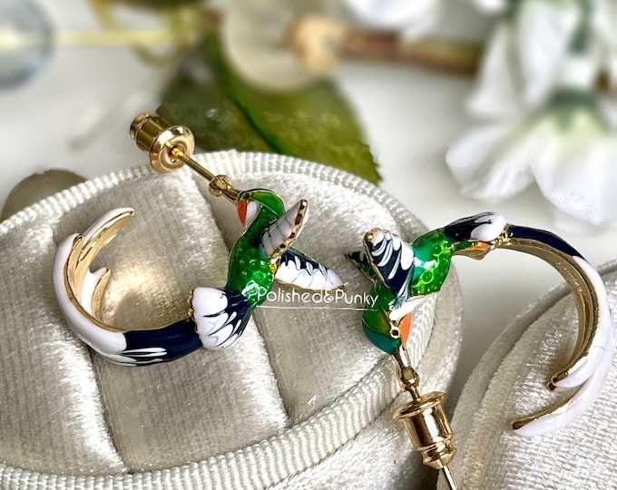 Hummingbird Earrings Gold Earrings Hoop Earrings Dangle Earrings Bird ...