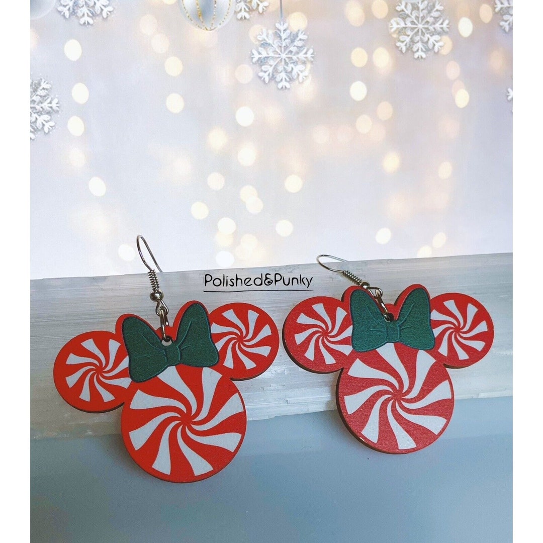 Minnie Earrings Minnie Mouse Christmas Earrings Candy Cane Earrings ...