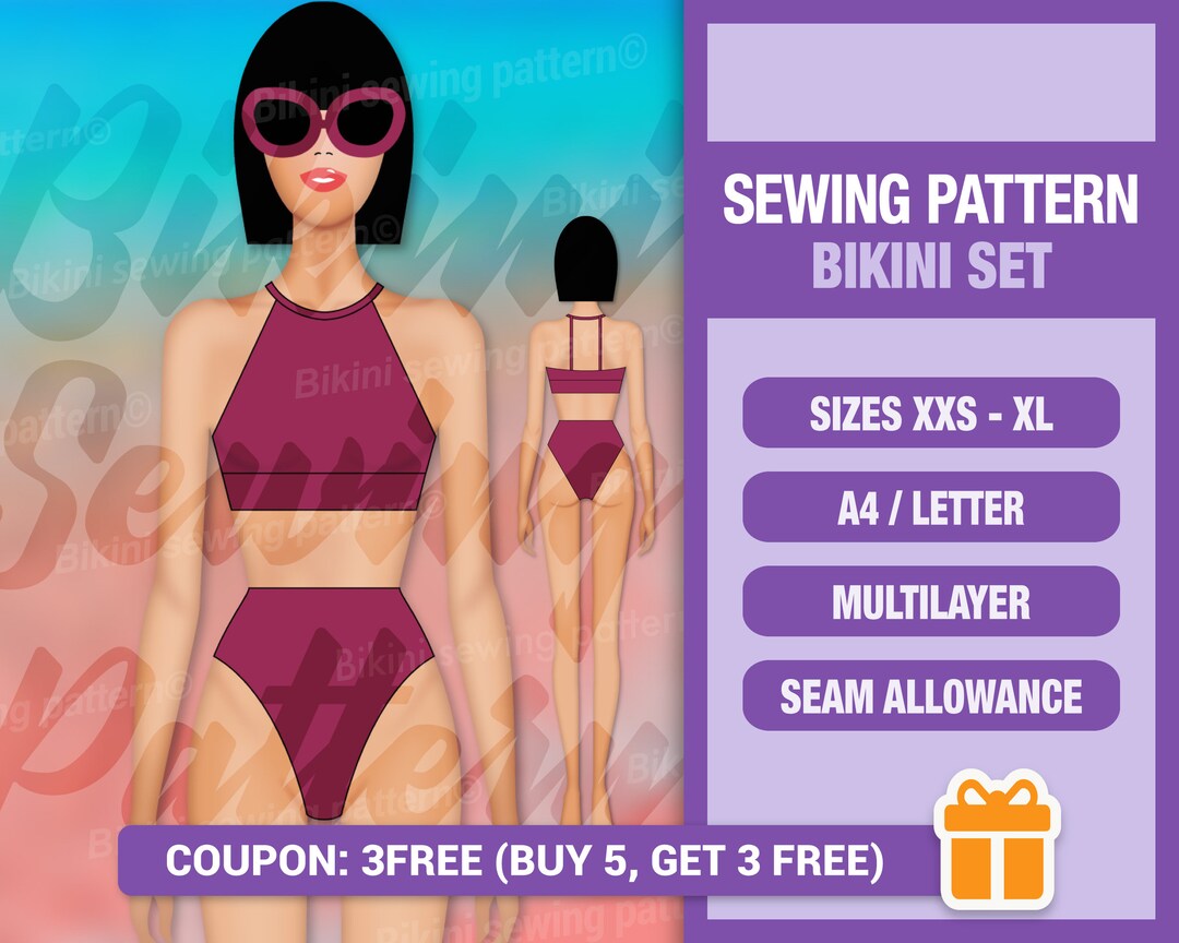 Bikini Sewing Pattern. Swimsuit. Plus Size Digital PDF. Bikini One-piece XXS XXL. Easy Womens ...