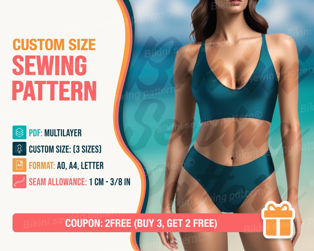 Bikini Sewing Pattern. Swimsuit. Plus Size Digital PDF. Bikini One-piece XXS XXL. Easy Womens ...
