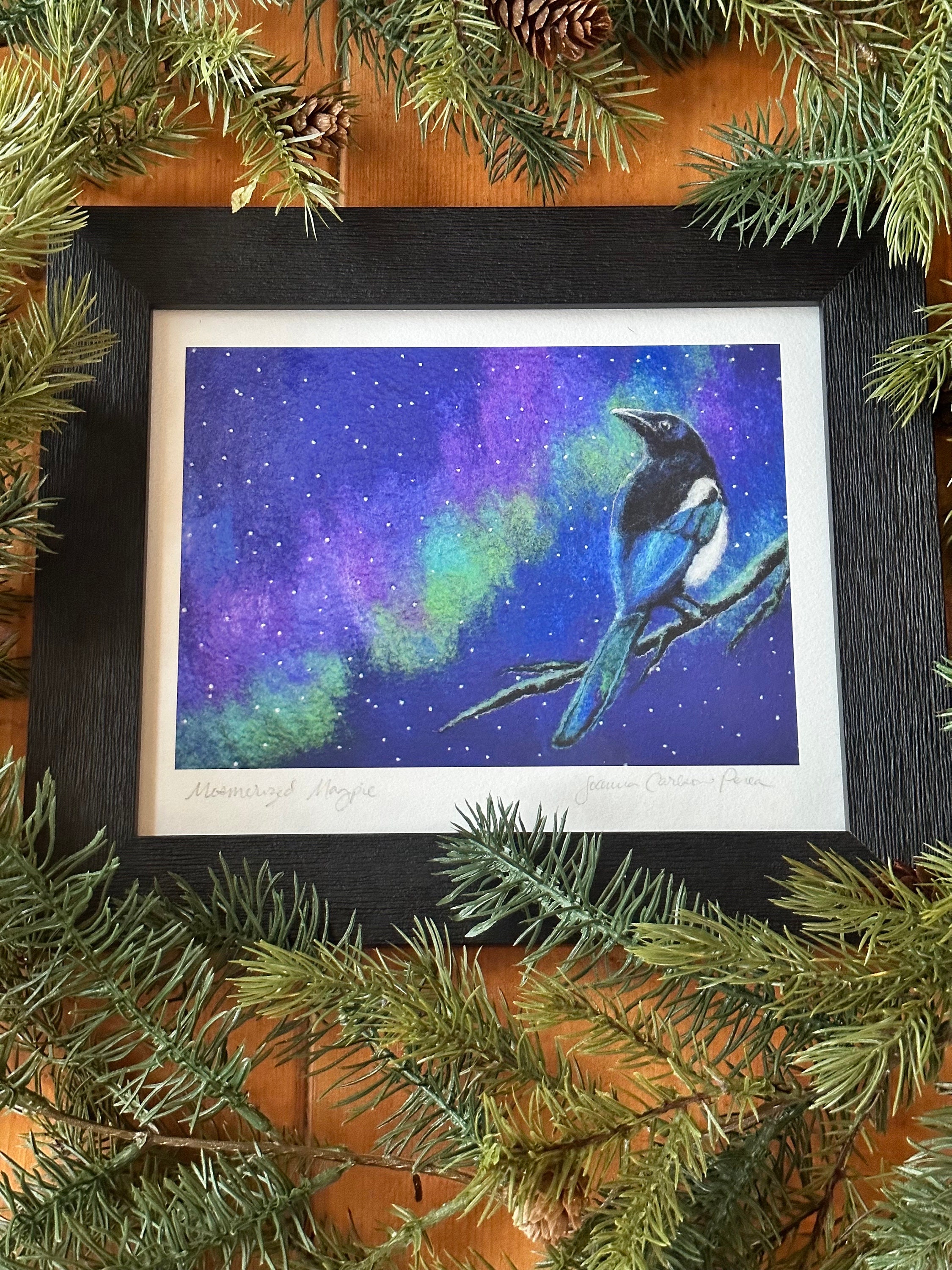 Magpie Northern Lights Art Print: Fiber Art Giclee (8x10in) - Etsy