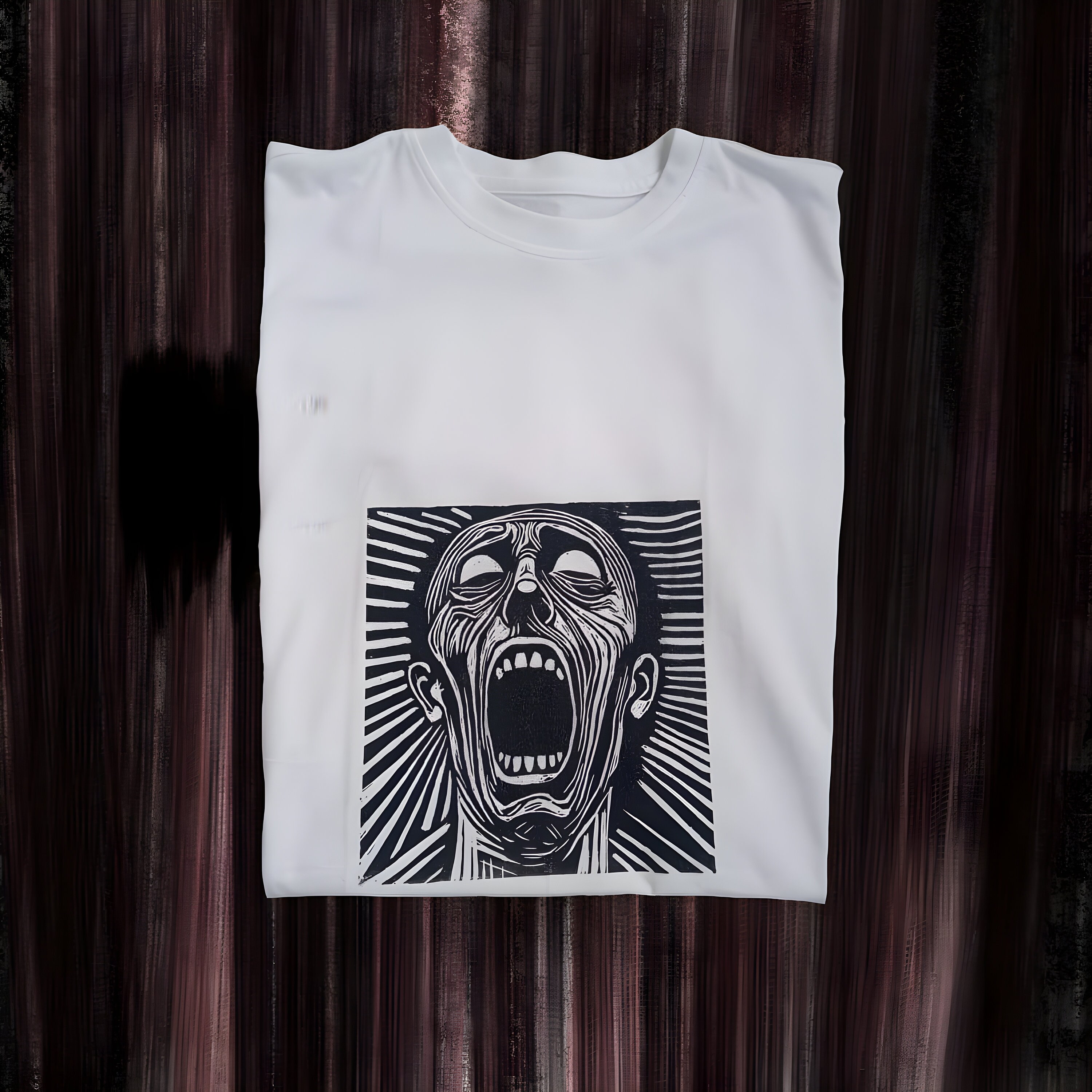 The Scream Image Linocut T-shirt 100% Cotton - Etsy