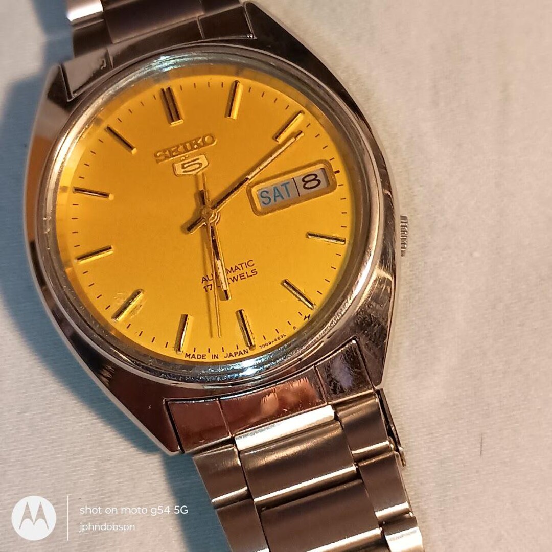 Restored, Overhauled, New Crystal JDM Seiko 5 SNX871 Gold Sunburst Dial ...