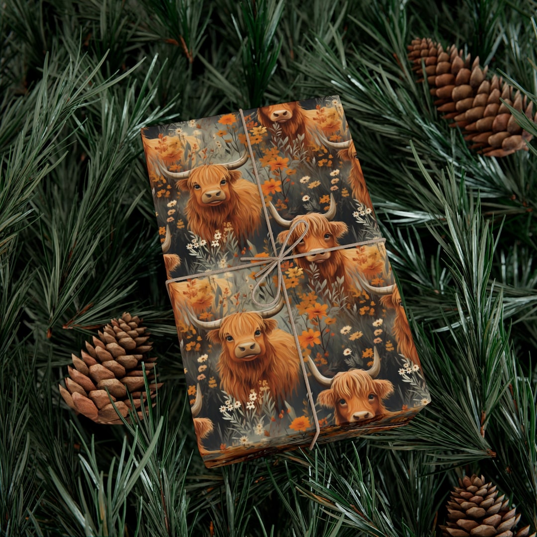 Cow Wrapping Paper, Cow Gift Wrap, Highland Cow Gift, Barn Animal Gift ...