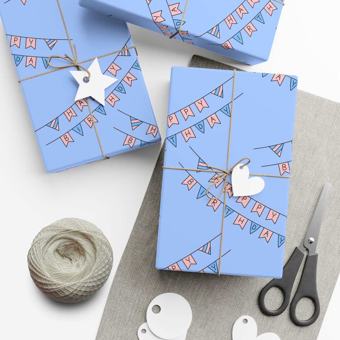 Birthday Wrapping Paper, Blue Birthday Wrap, Happy Birthday, Blue Bday ...