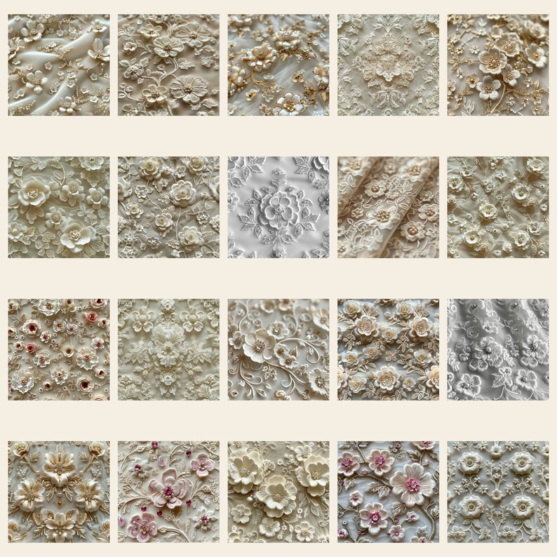 20 Bridal Embroidery Lace Digital Paper, 300dpi PNG, Commercial Use ...