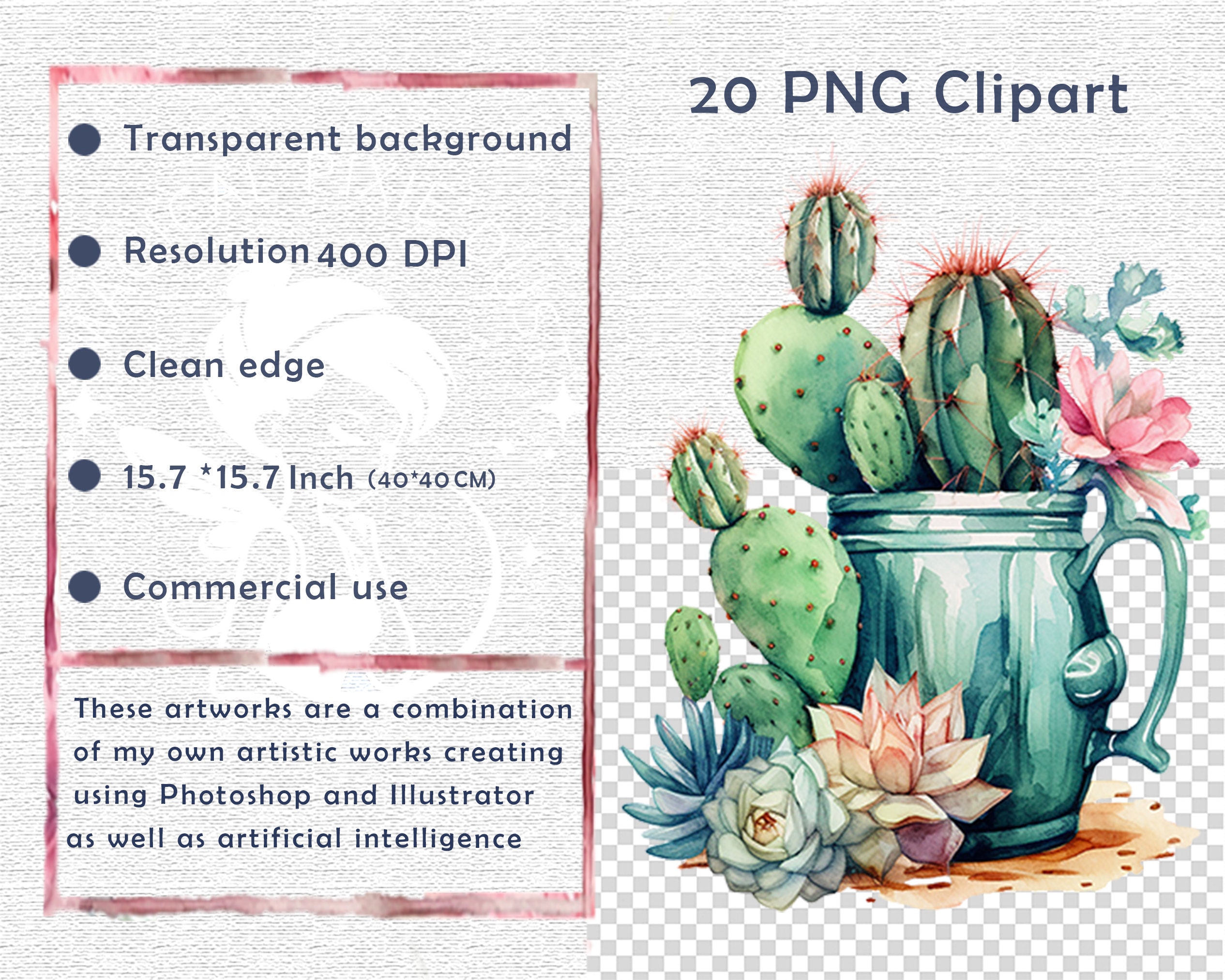 Watercolor Cactus Clipart, Summer Flower, PNG, Commercial Use - Etsy