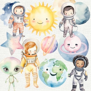 33 Cute Space Watercolor Clipart, 2 Seamless Patterns, High Quality PNG ...