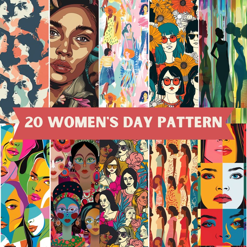 20 Women's Day Seamless Digital Paper, 300dpi PNG, Commercial Use ...