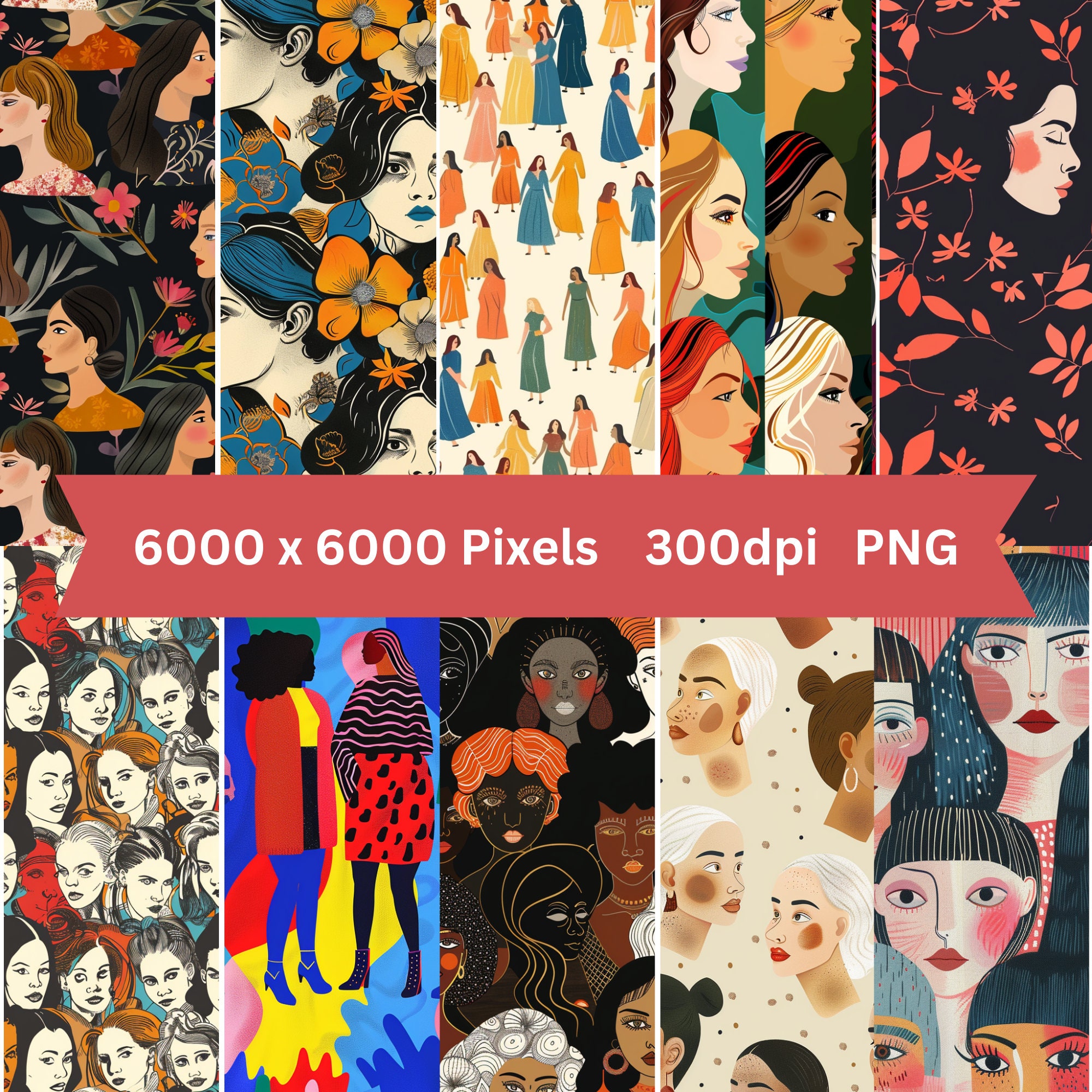 20 Women's Day Seamless Digital Paper, 300dpi PNG, Commercial Use ...