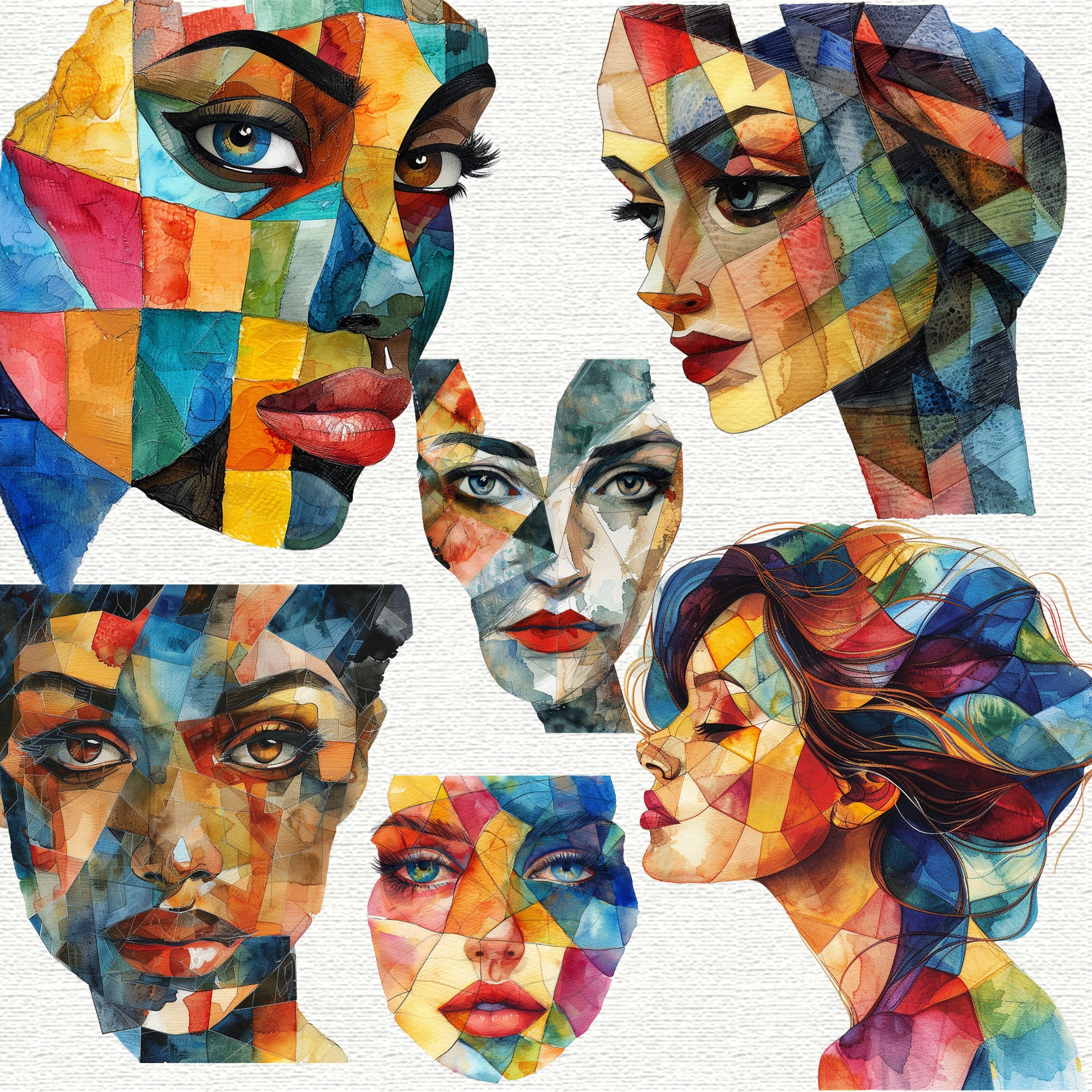 26 Abstract Woman Clipart, 2 Seamless Patterns, High Quality PNG ...