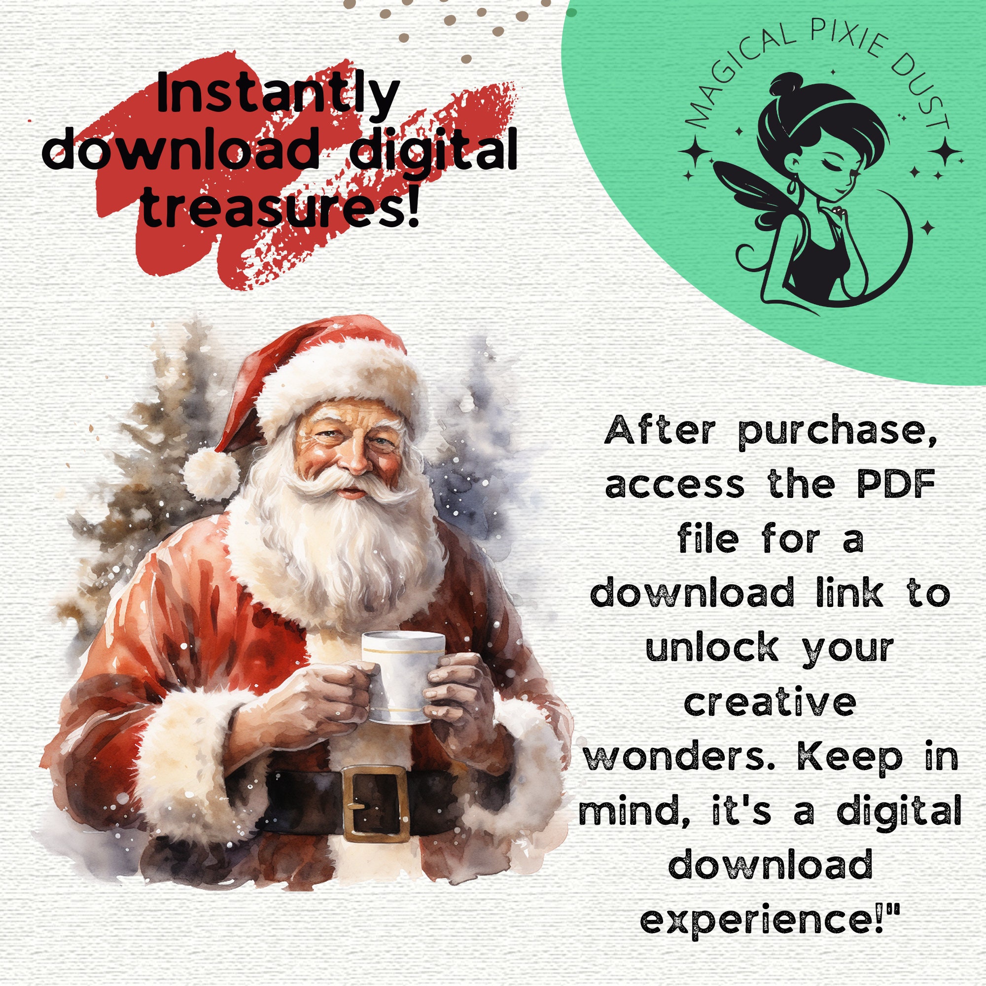 Watercolor Santa Claus Transparent PNG Clipart With 2 Seamless Patterns ...