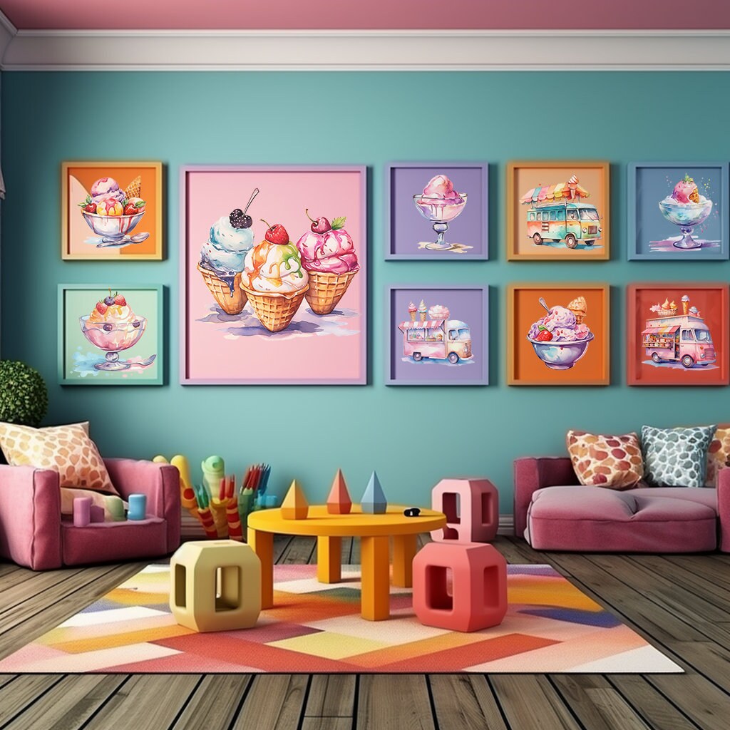 Watercolor Ice-cream Clipart, Summer Flower, PNG, Commercial Use - Etsy