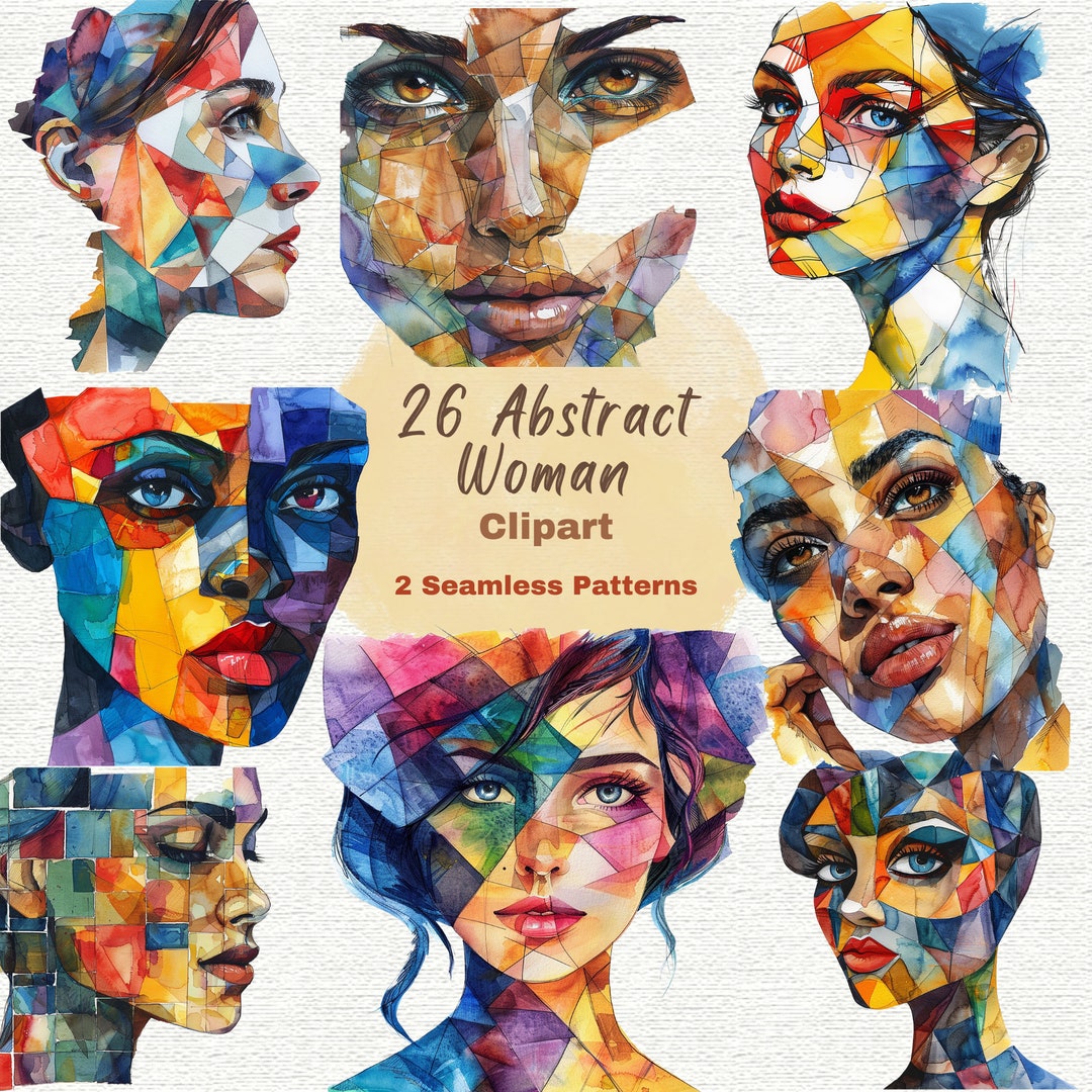 26 Abstract Woman Clipart, 2 Seamless Patterns, High Quality PNG ...