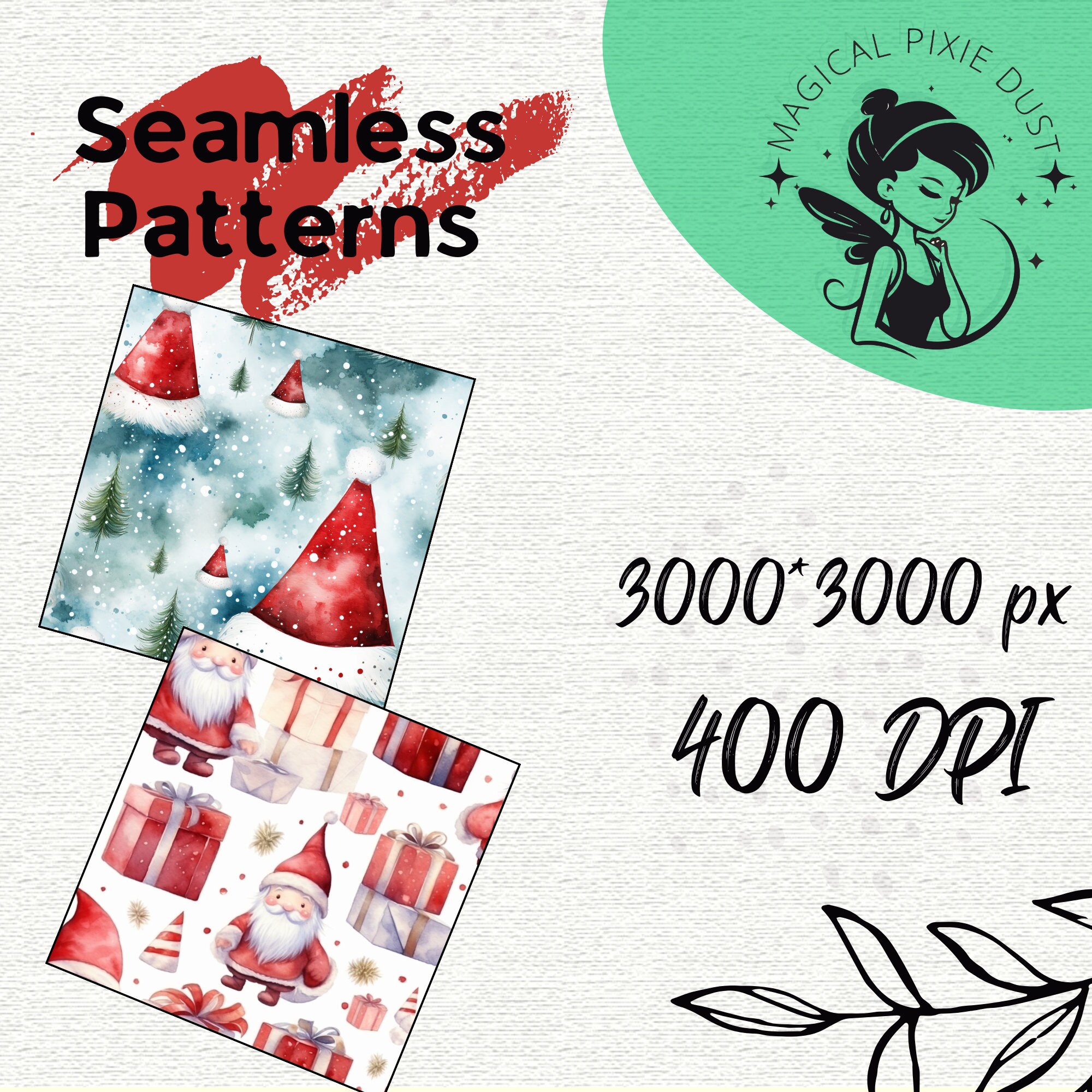 Watercolor Santa Claus Transparent PNG Clipart With 2 Seamless Patterns ...