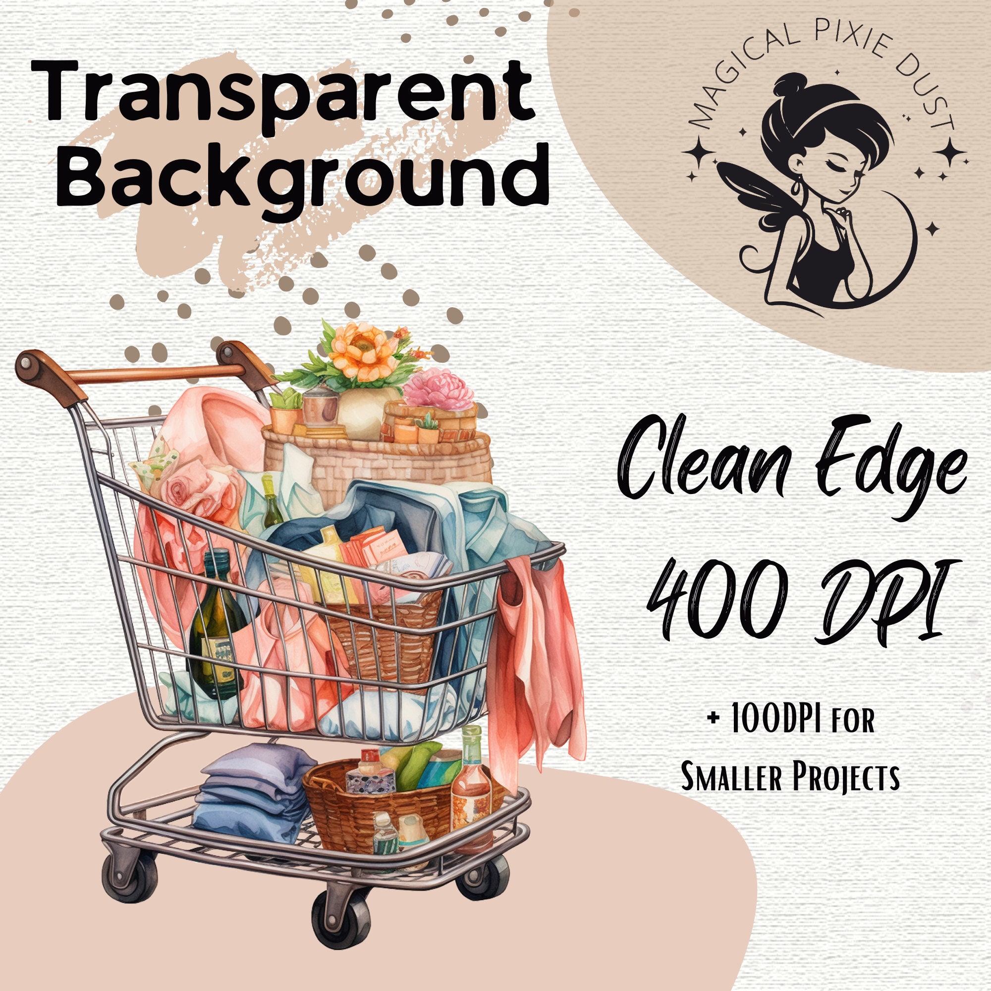 Happy Shopping Transparent Watercolor Clipart With 2 Seamless Patterns ...