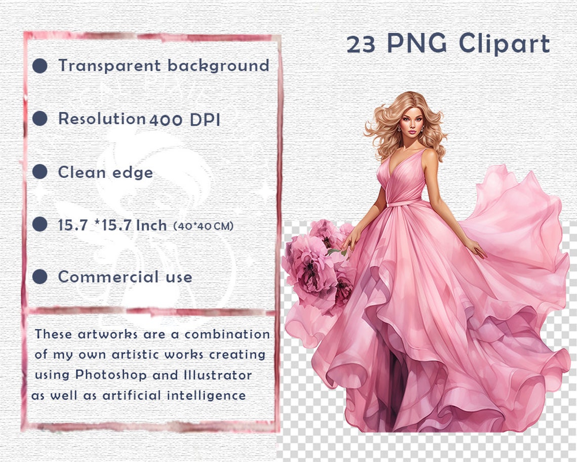Watercolor Fashion Pink Girls Clipart, Commercial Use, Glam - Etsy