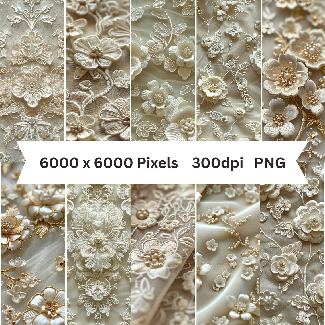 20 Bridal Embroidery Lace Digital Paper, 300dpi PNG, Commercial Use ...