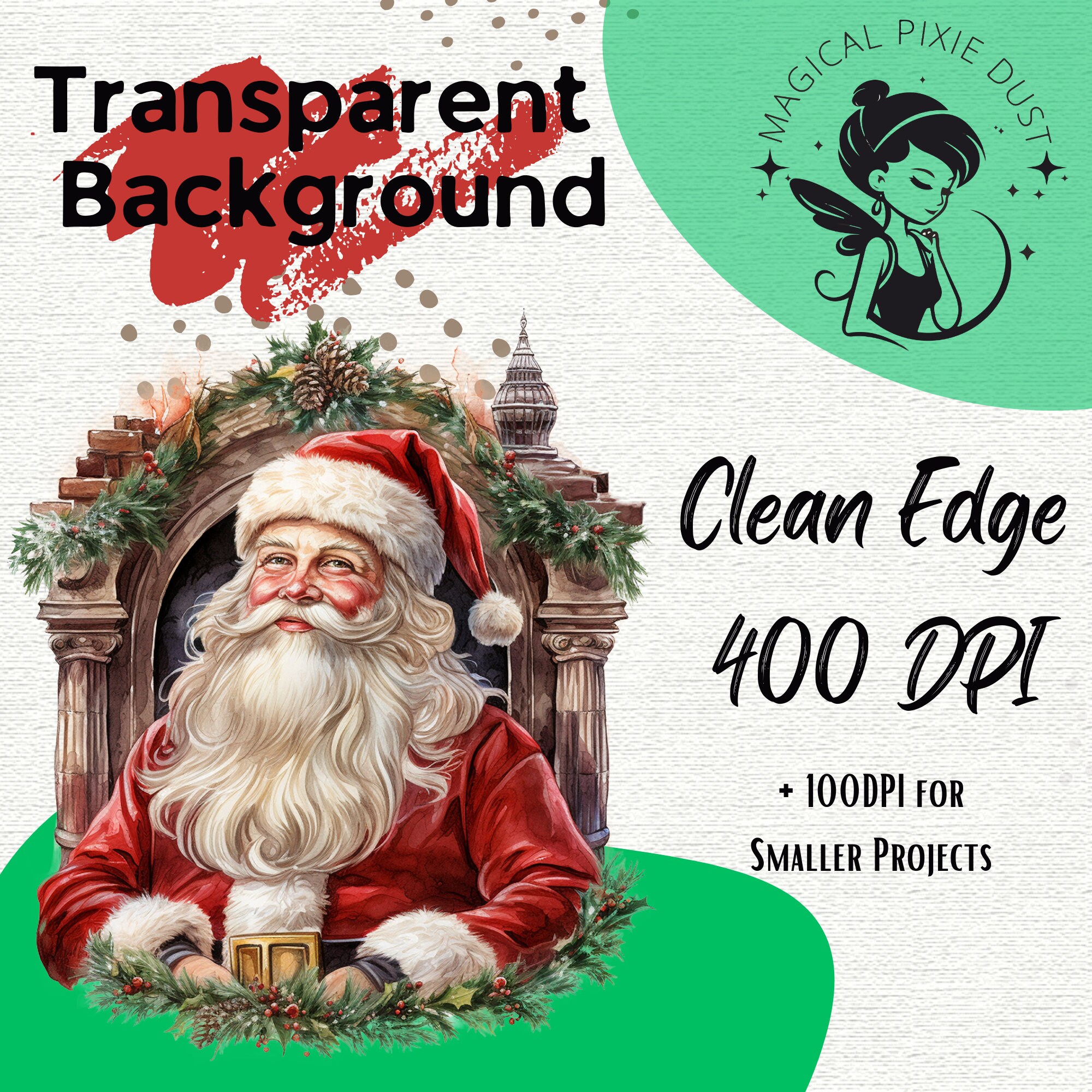 Watercolor Santa Claus Transparent PNG Clipart With 2 Seamless Patterns ...