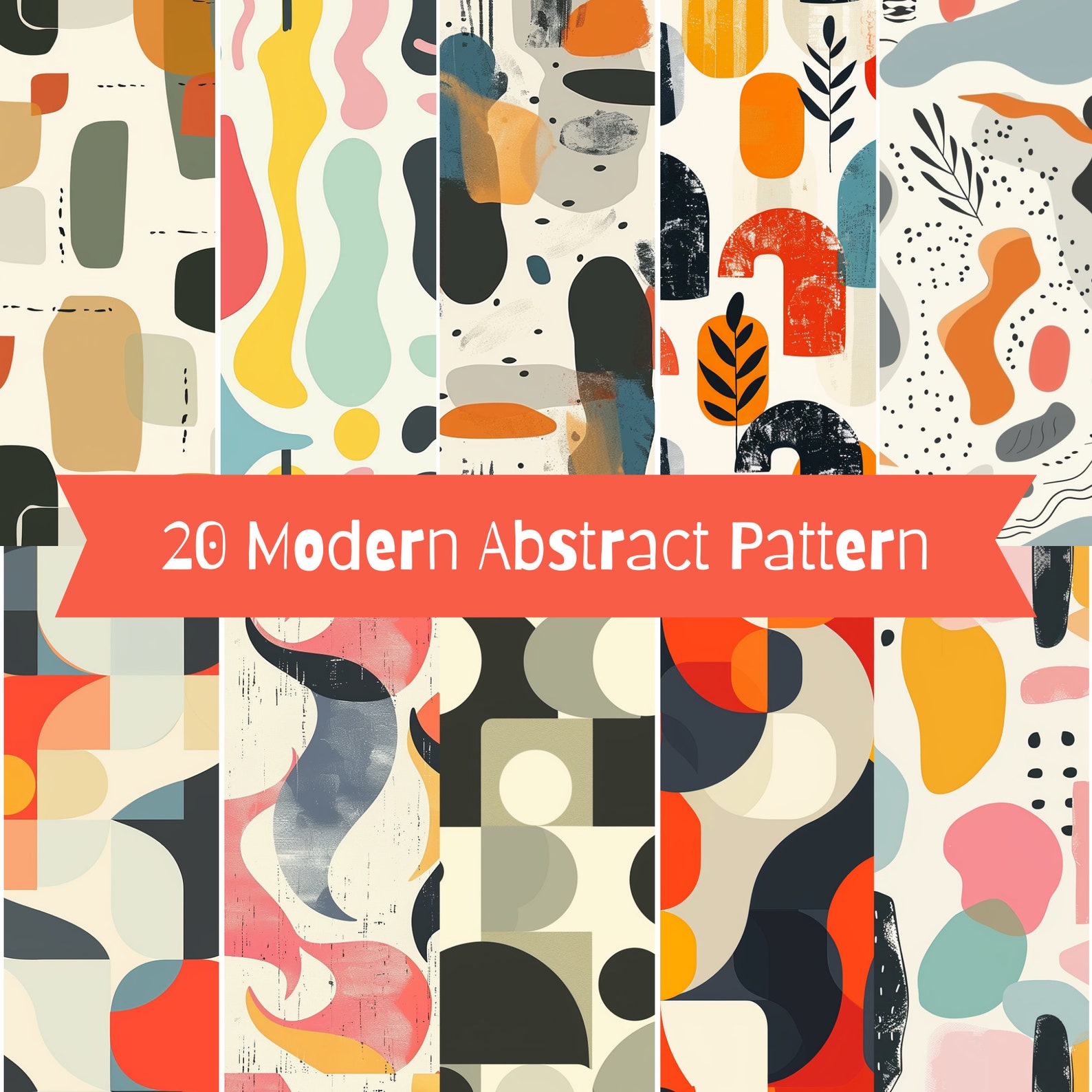 20 Modern Abstract Seamless Digital Paper, 300dpi PNG, Commercial Use ...