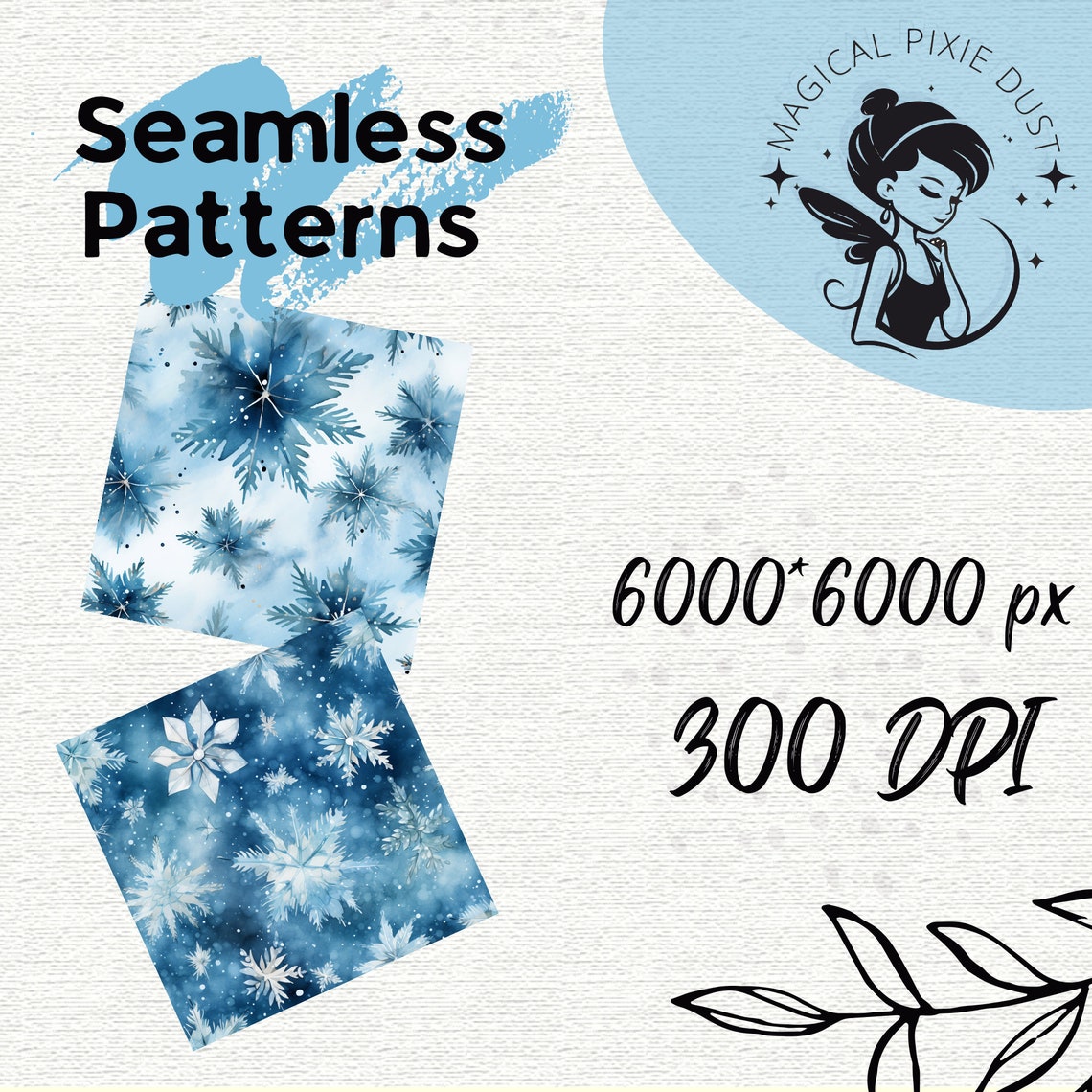 32 Blue Winter Watercolor Clipart, 2 Seamless Patterns, High Quality ...